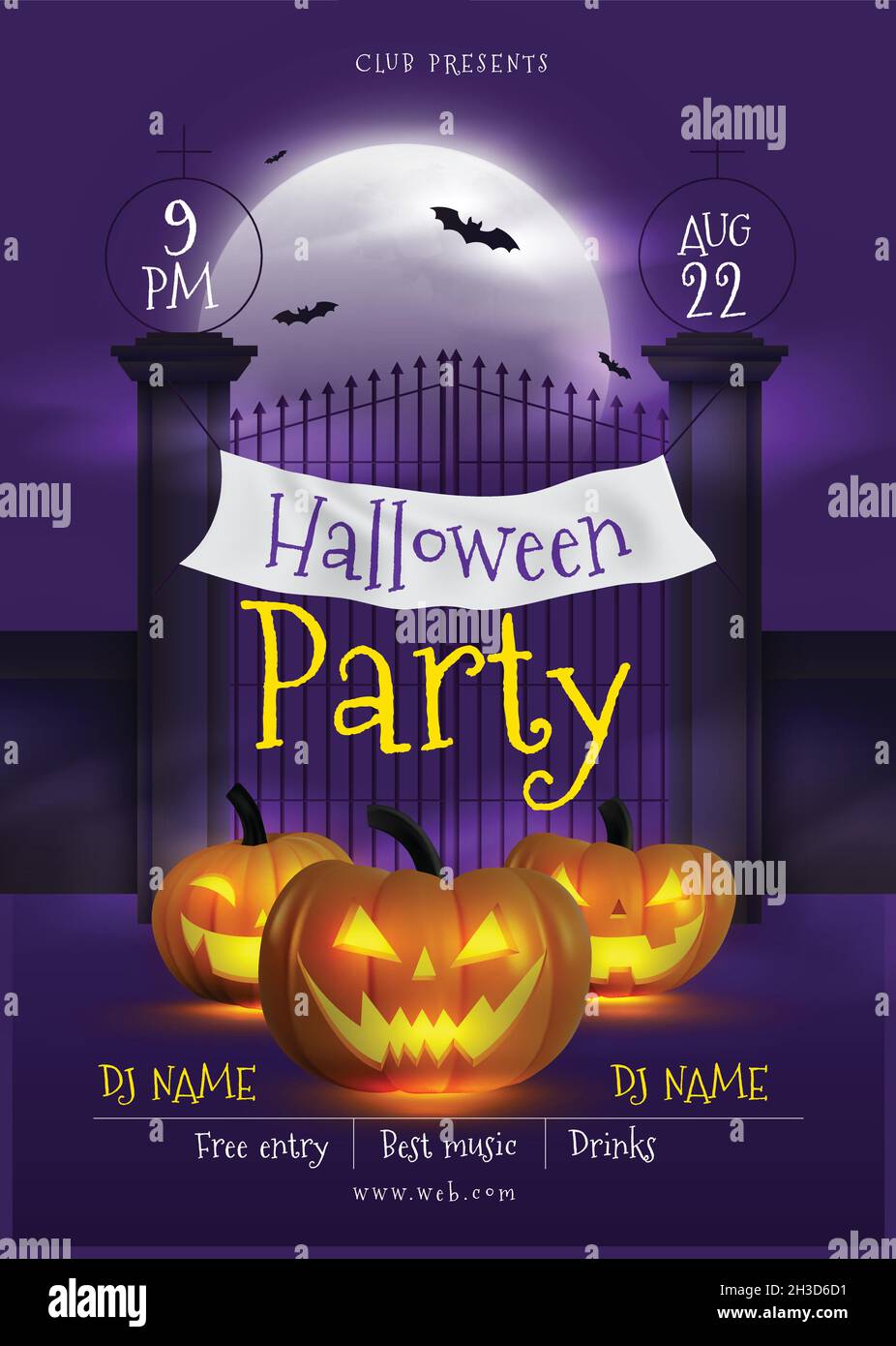 realistic halloween party poster design vector illustration Stock ...