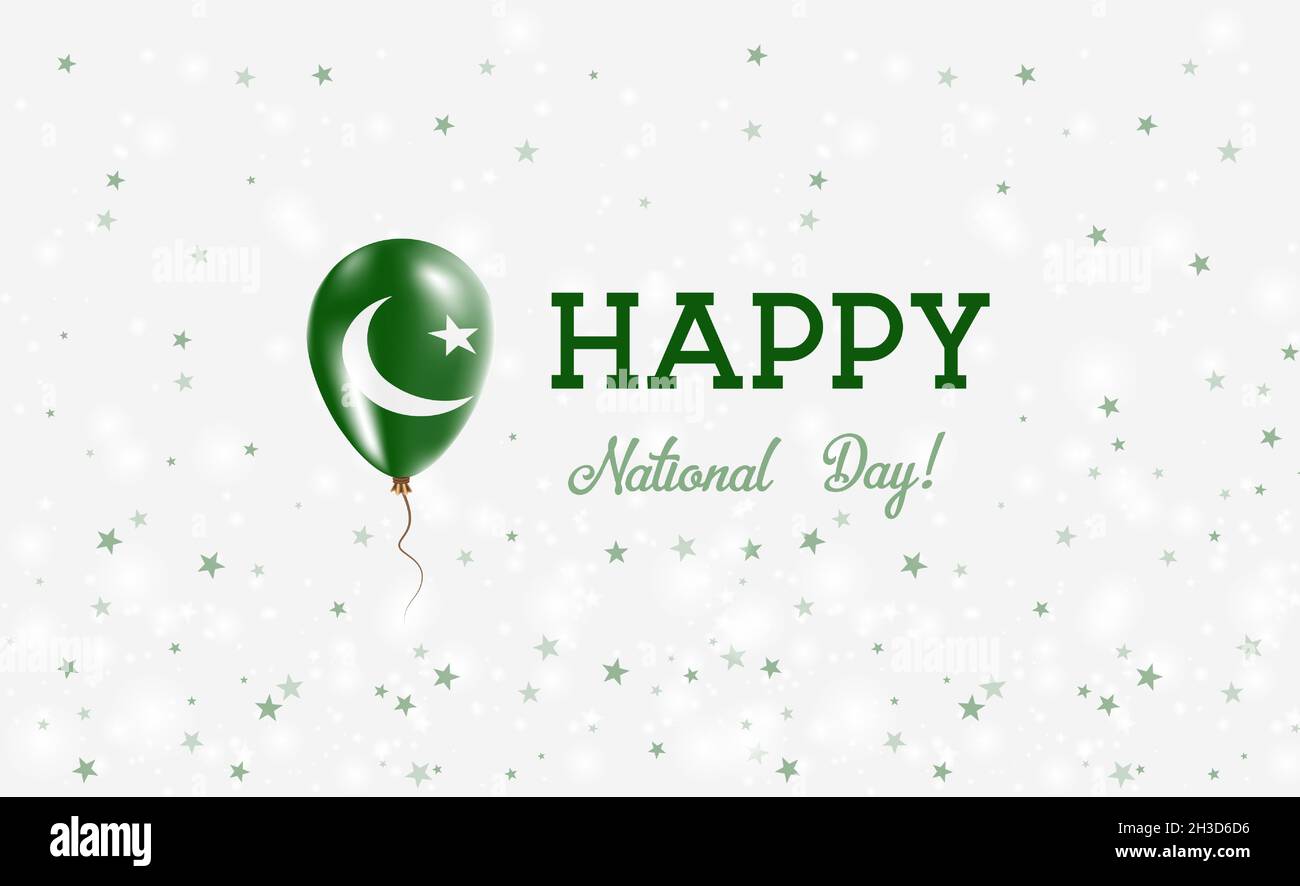 Pakistan National Day patriotic poster. Flying Rubber Balloon in Colors ...