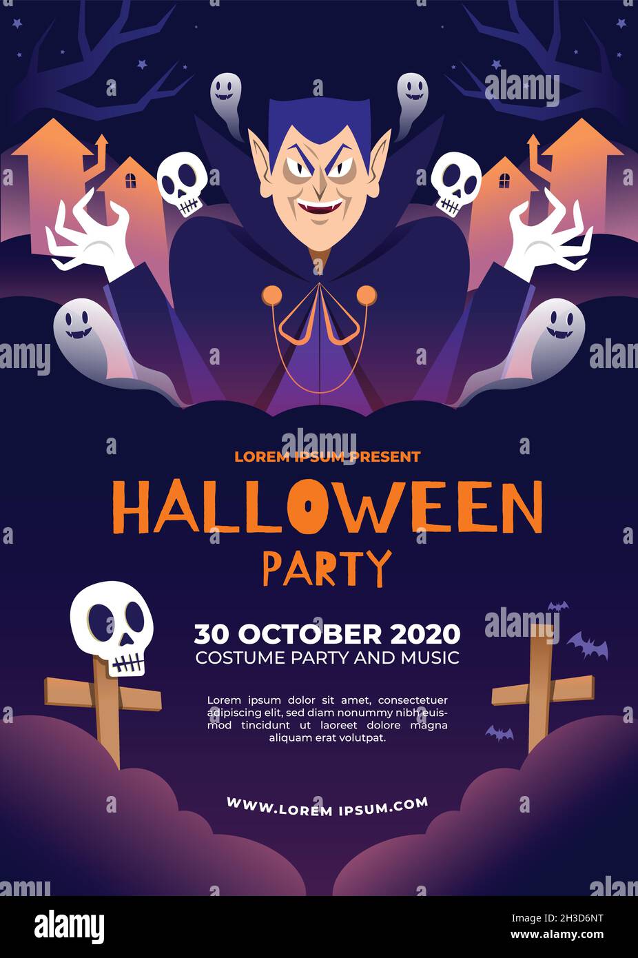 halloween party poster flat design vector illustration Stock Vector ...
