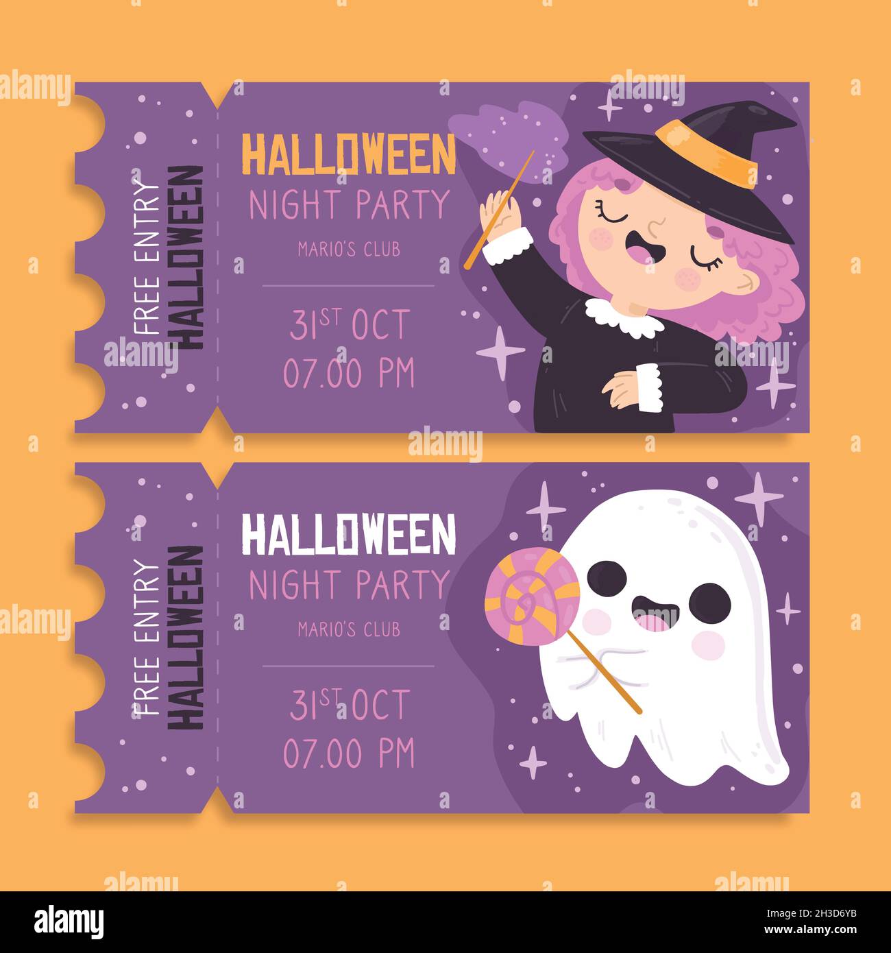 hand drawn halloween tickets design vector illustration Stock Vector ...