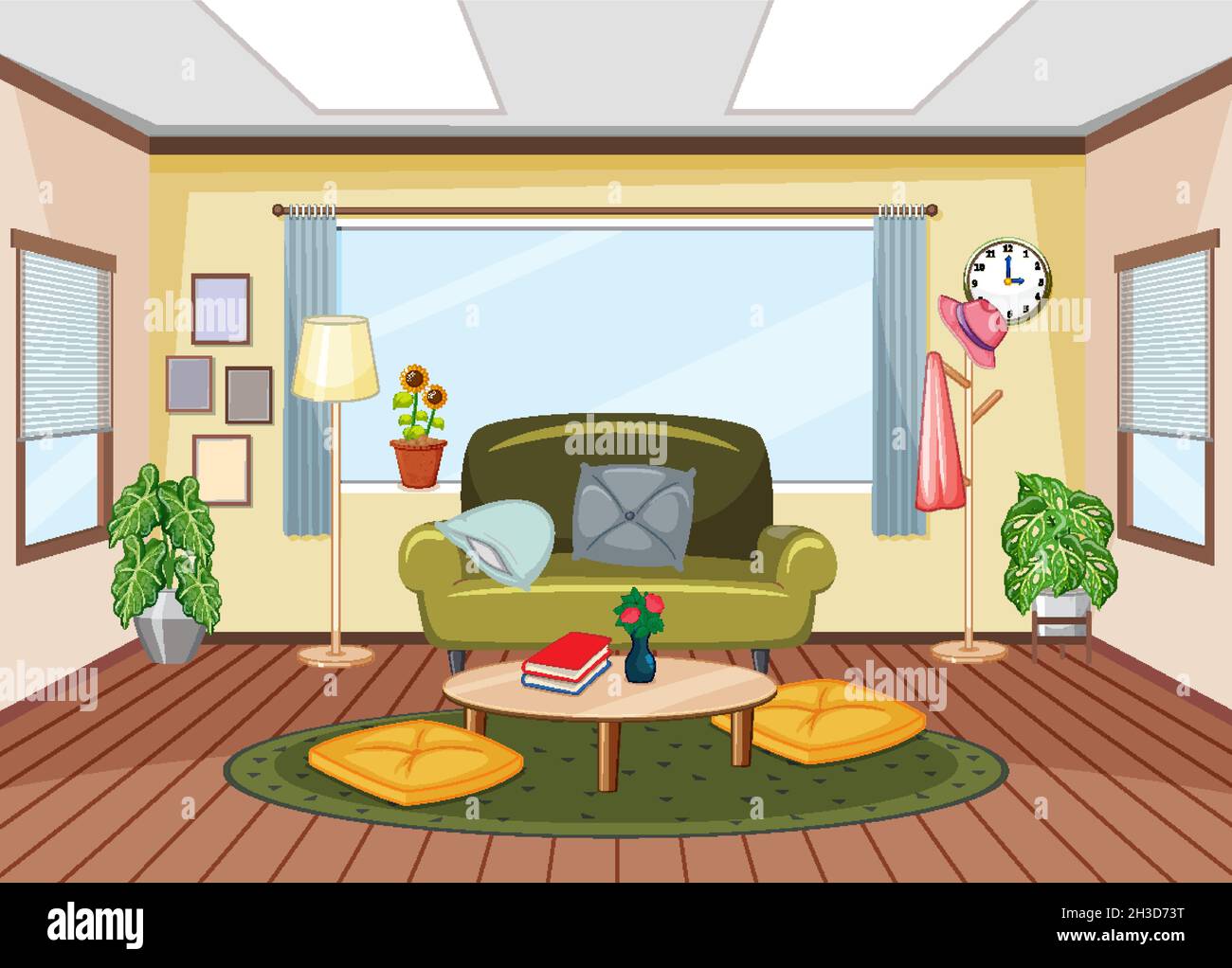 Living room interior design with furnitures illustration Stock Vector ...