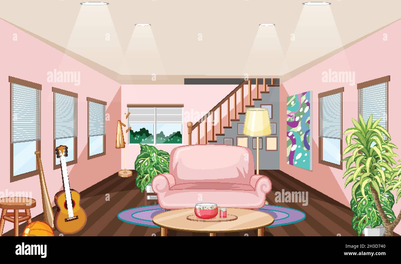 Living room interior design with furnitures illustration Stock Vector ...