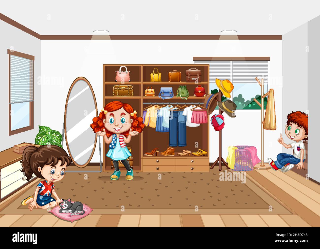 Room scene with children cartoon character illustration Stock Vector ...