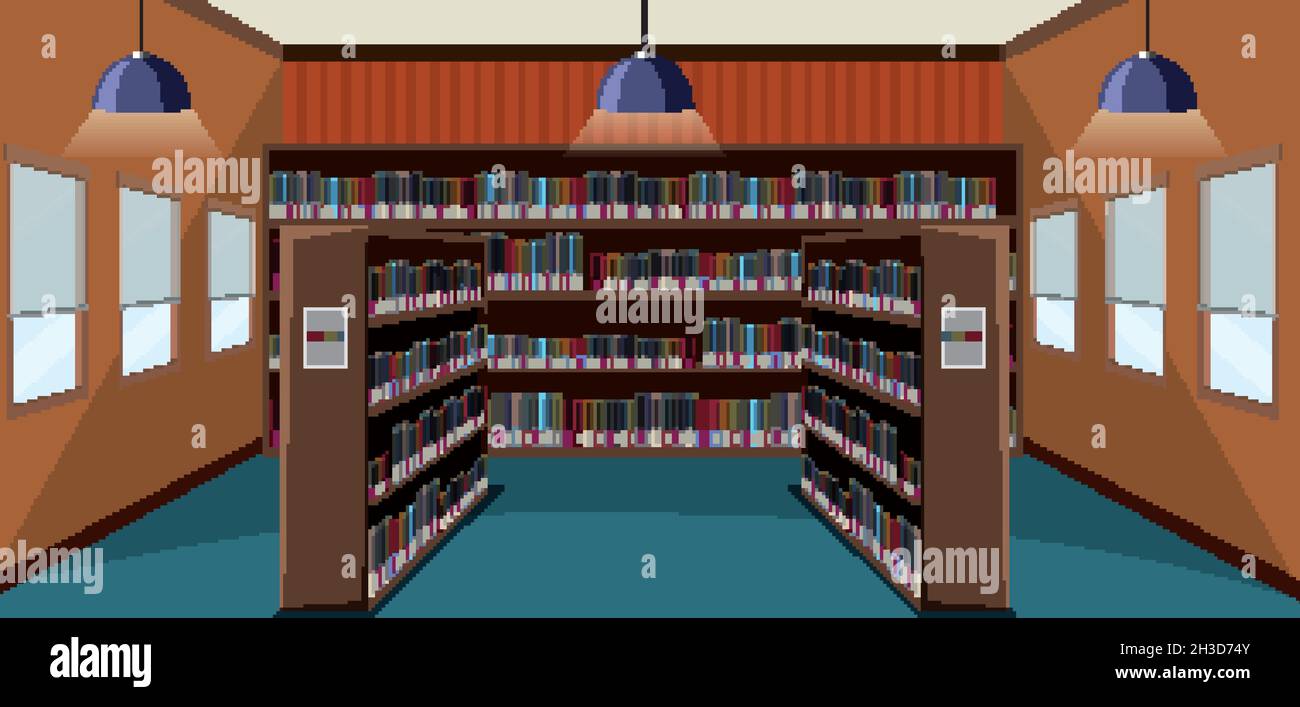 Empty library interior design with bookshelves illustration Stock ...
