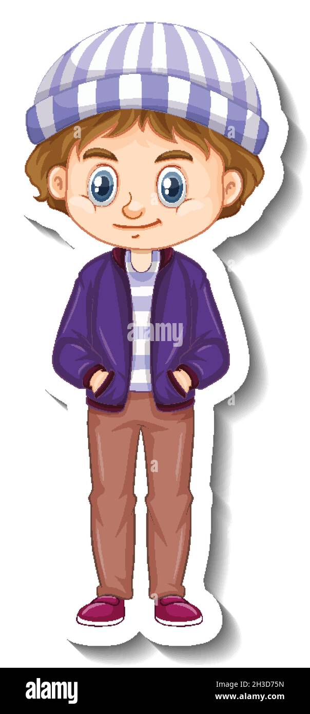 A boy wears bomber jacket cartoon character sticker illustration Stock ...