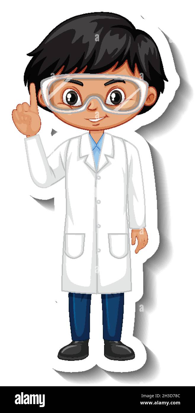 Scientist boy cartoon character sticker illustration Stock Vector Image ...