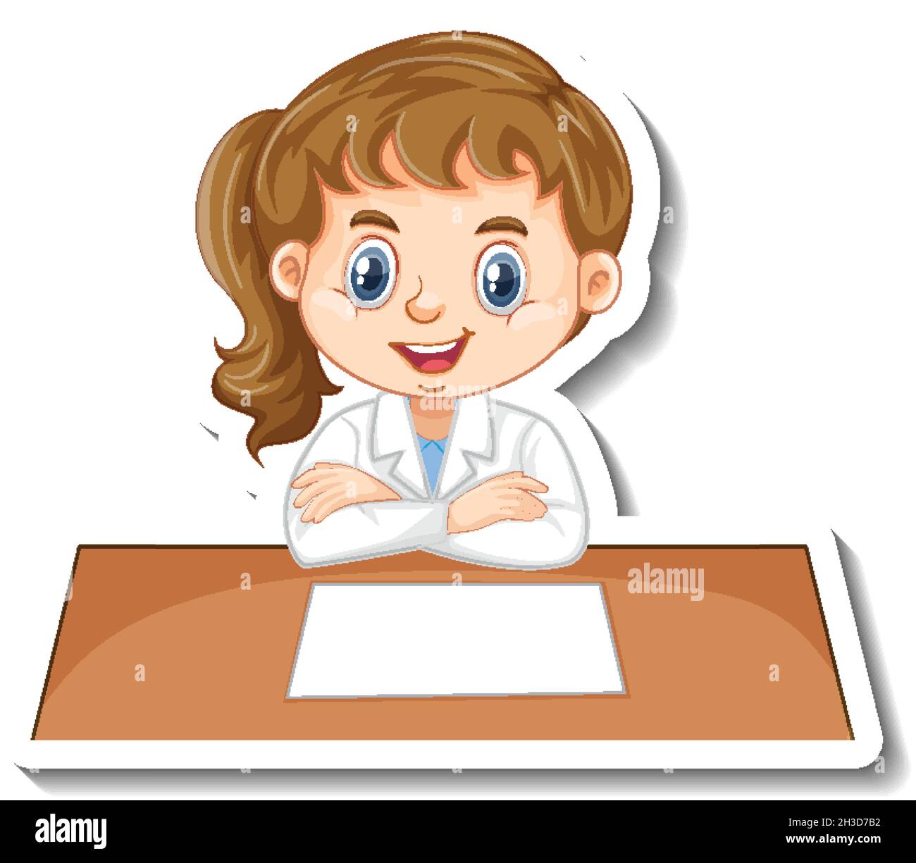 Scientist girl cartoon character sticker illustration Stock Vector ...