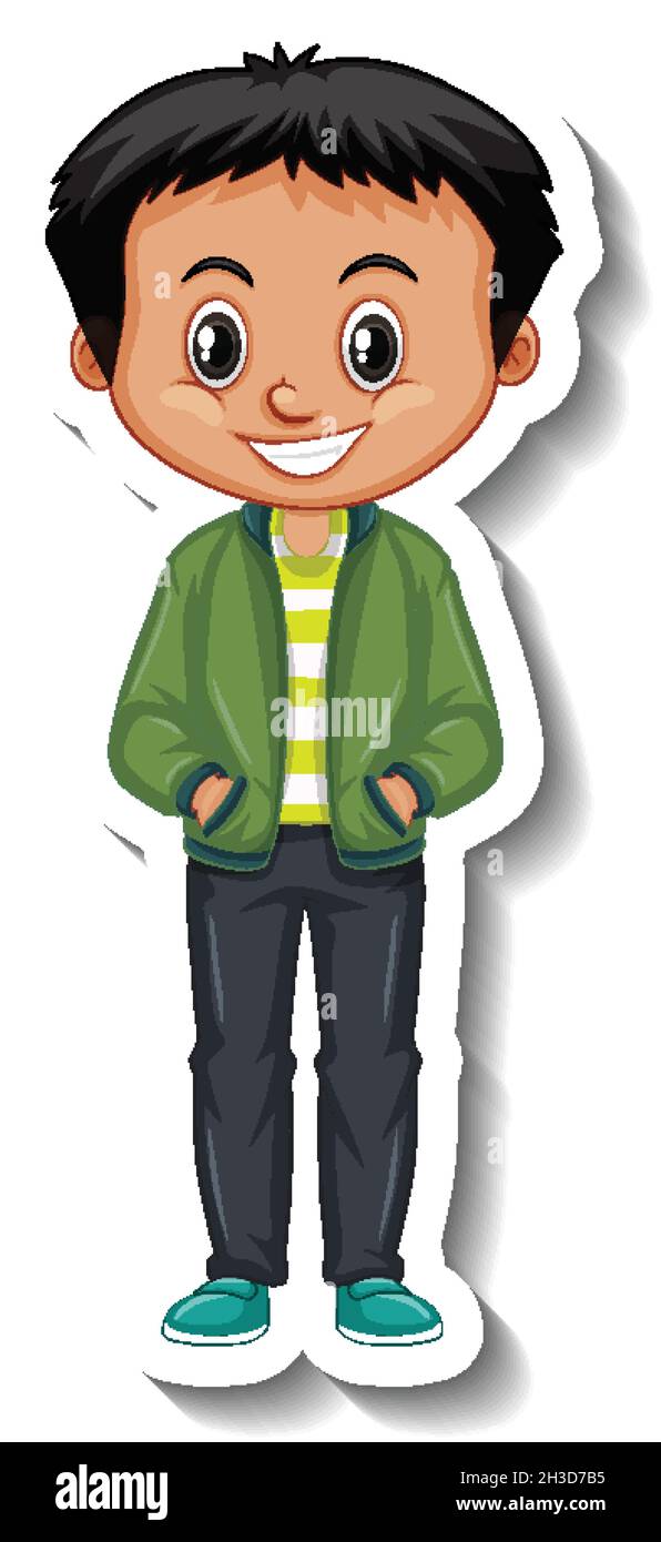 A boy wears bomber jacket cartoon character sticker illustration Stock ...
