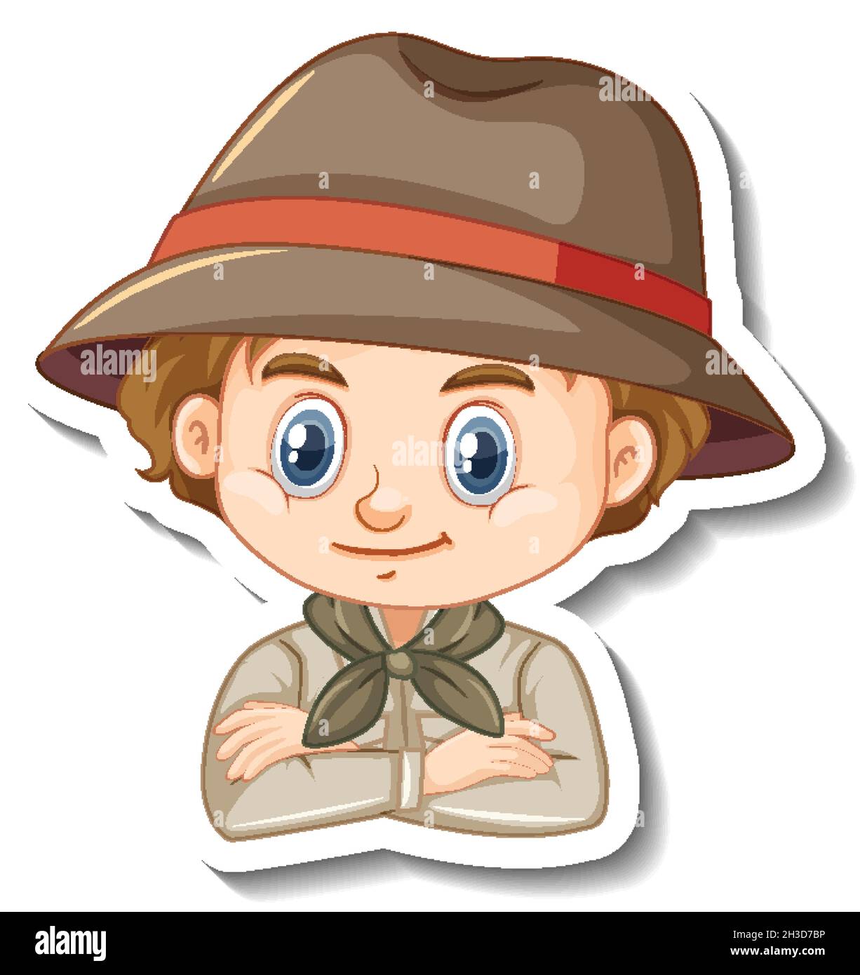 Boy in safari outfit cartoon character sticker illustration Stock ...