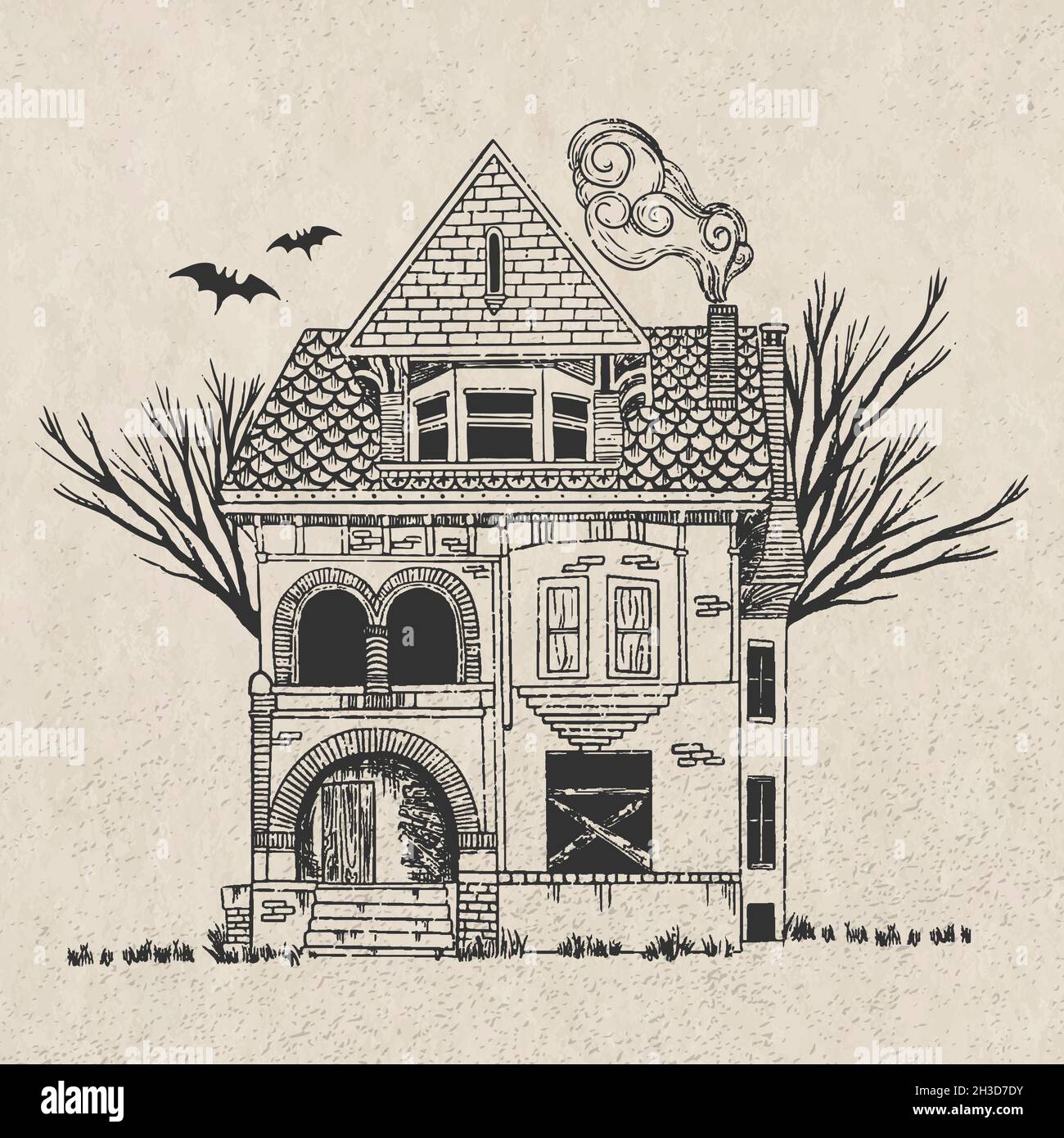 hand drawn halloween house design vector illustration Stock Vector ...