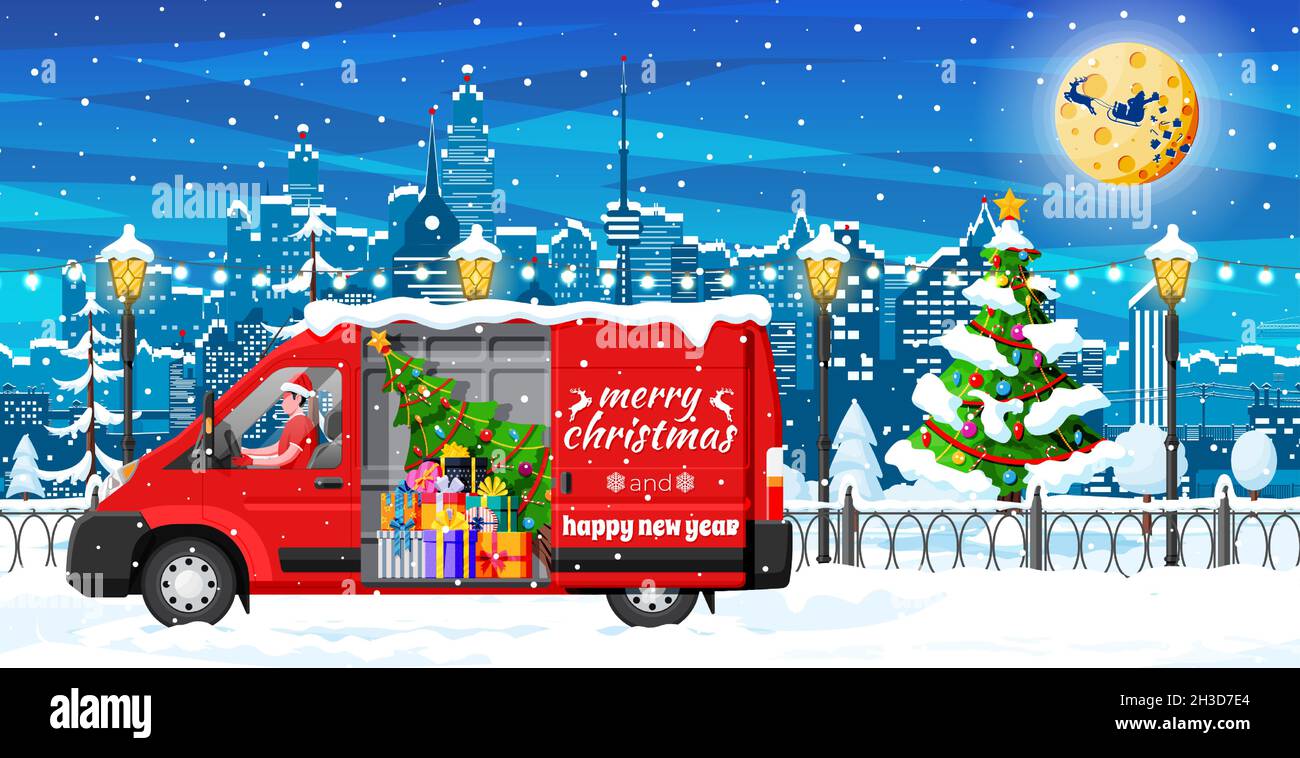 Christmas Delivery Van Truck in Town Stock Vector Image & Art - Alamy
