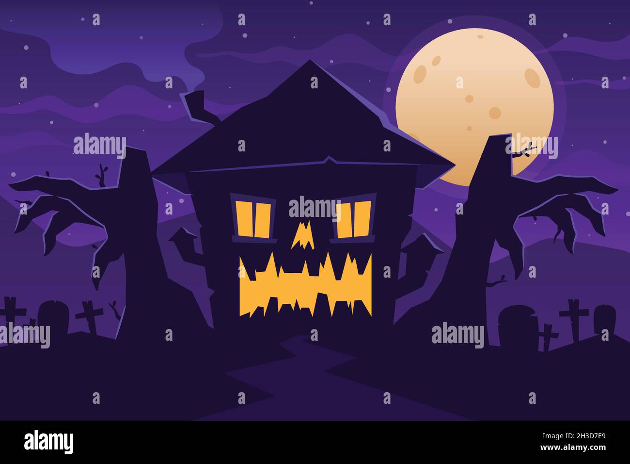 halloween house flat design vector illustration Stock Vector Image ...
