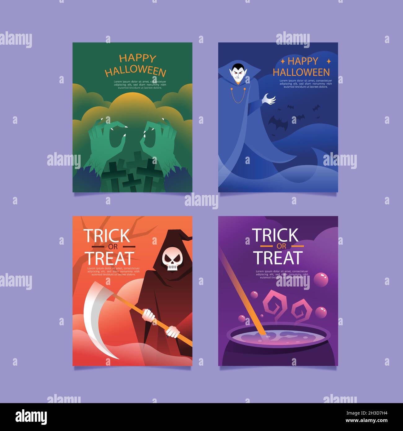 Halloween card collection flat Stock Vector Images - Alamy