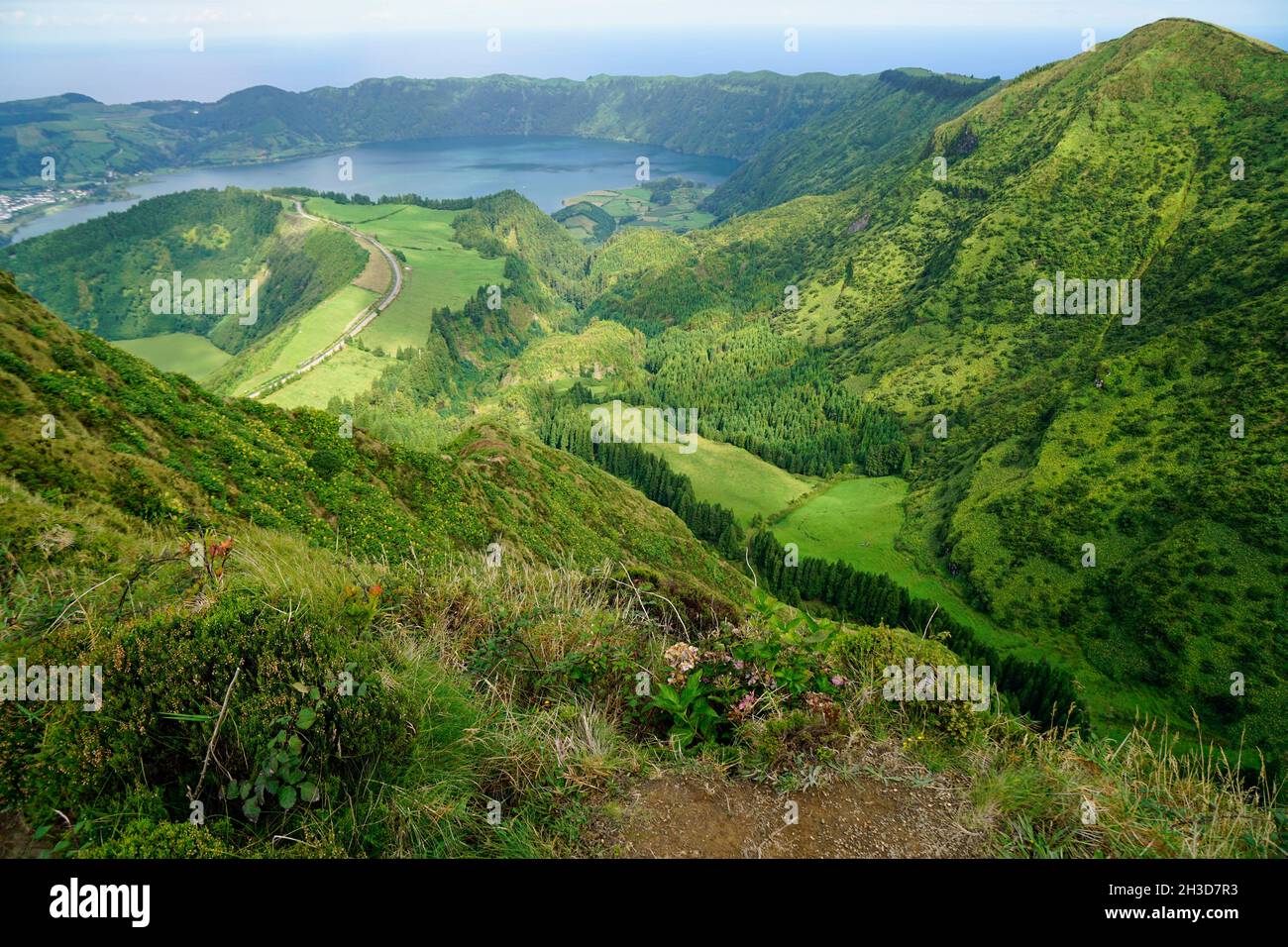 amazing green landscape on the azores island sao miguel Stock Photo - Alamy