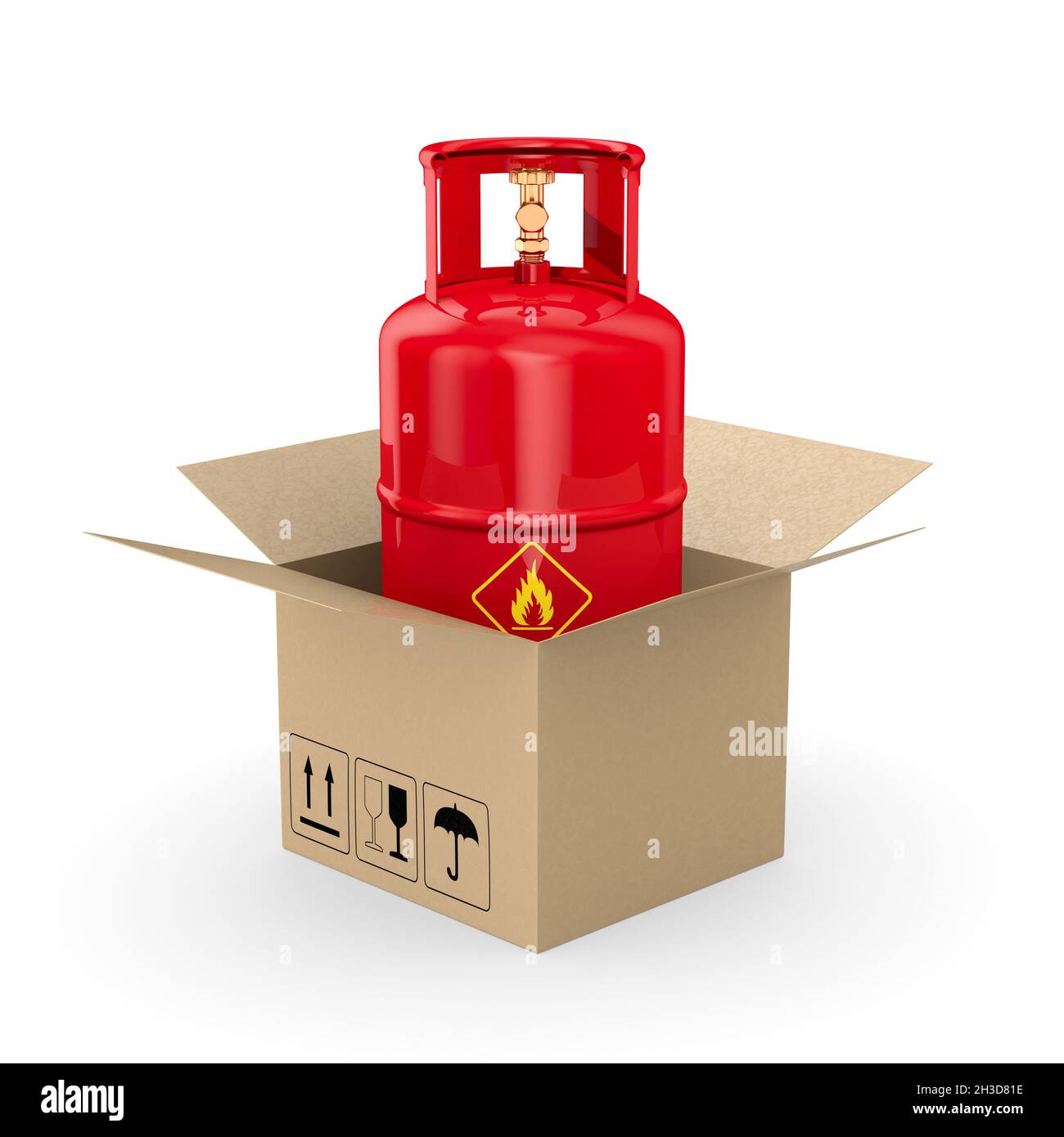 gas cylinder into cargo box on white background. Isolated 3D ...