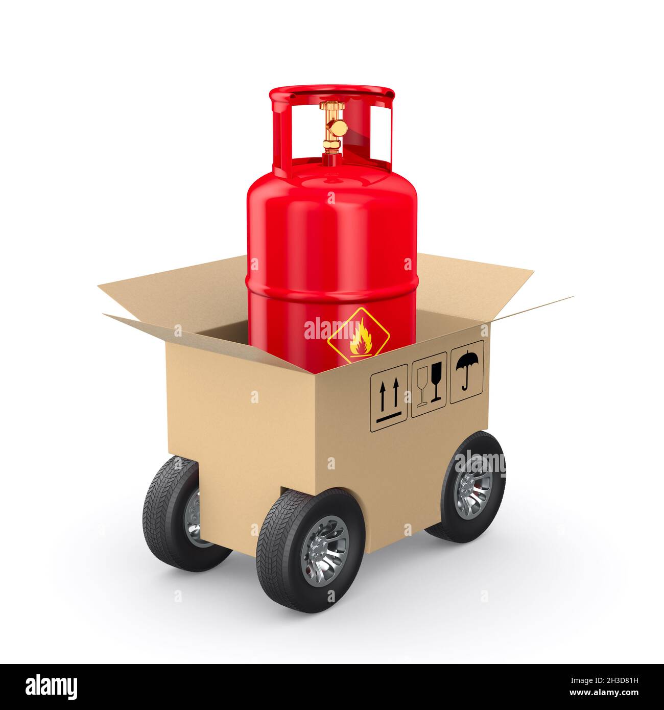 gas cylinder into cargo box on white background. Isolated 3D ...