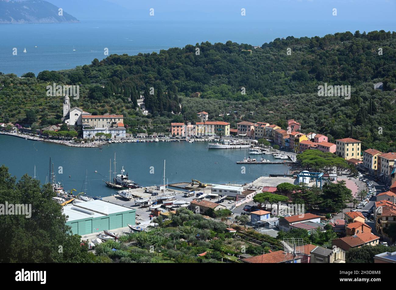 Panorama over the bay of the seaside village of Le Grazie in Porto ...