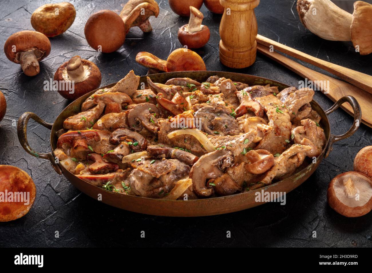 Beef stroganoff, mushroom and meat ragout with cream sauce, a Russian ...