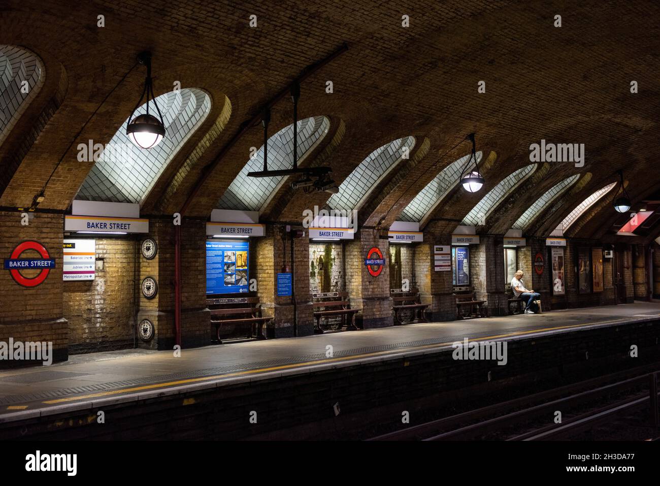 Platform of the historic Baker Street Underground Station, London ...
