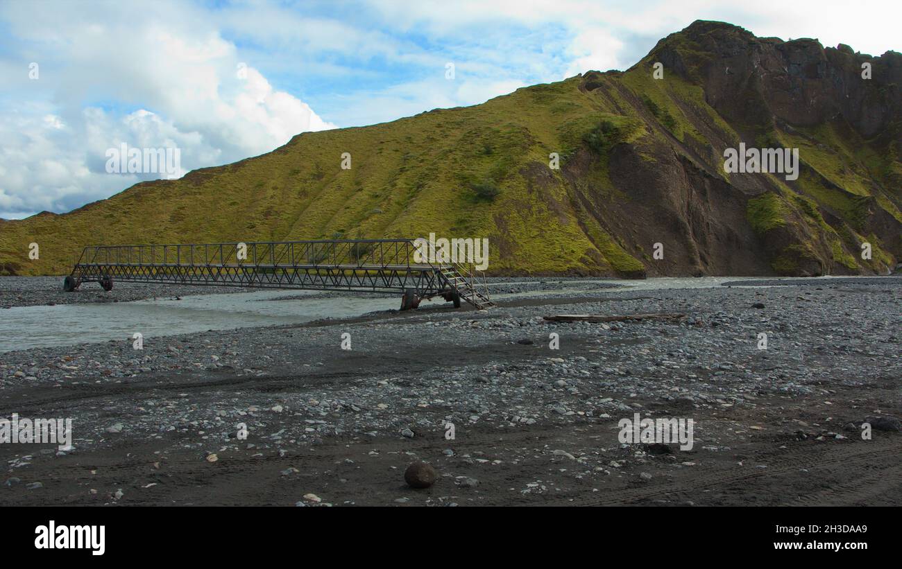 Moveable footbridge at Porsmörk, Iceland, Europe Stock Photo - Alamy