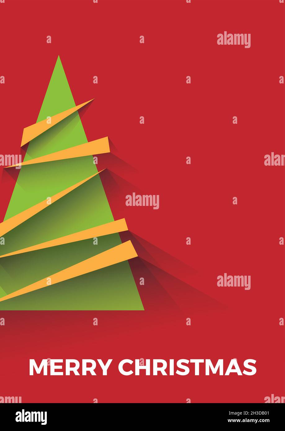 Abstract christmas tree, vertical greeting card in flat design Stock ...