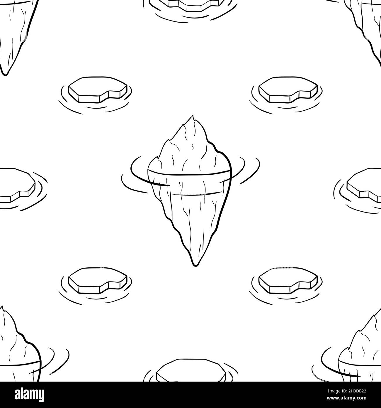 Blue doodle iceberg polar illustration seamless pattern. Hand drawn ...