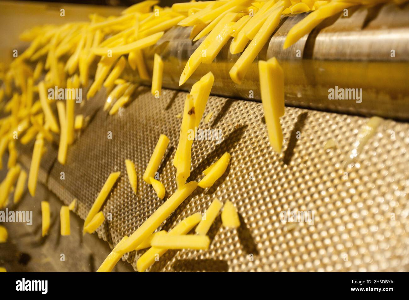 Production line of a potato factory. French fries - fast food Stock ...
