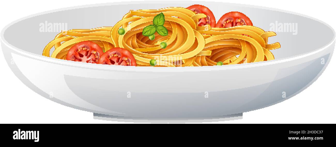 Bowl of spaghetti with tomato isolated illustration Stock Vector Image ...