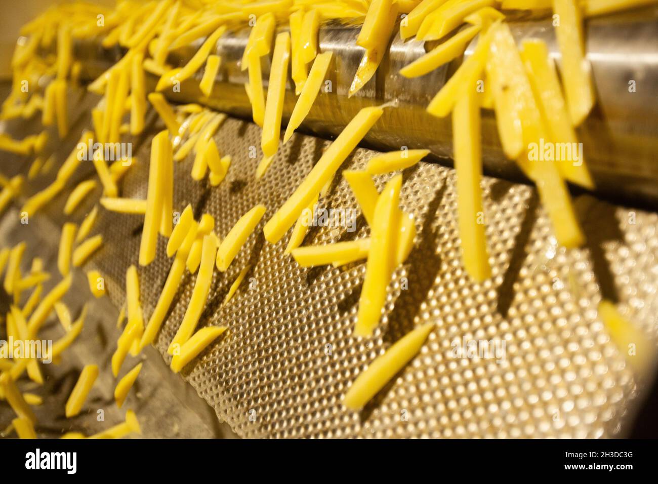 Production line of a potato factory. French fries - fast food Stock ...