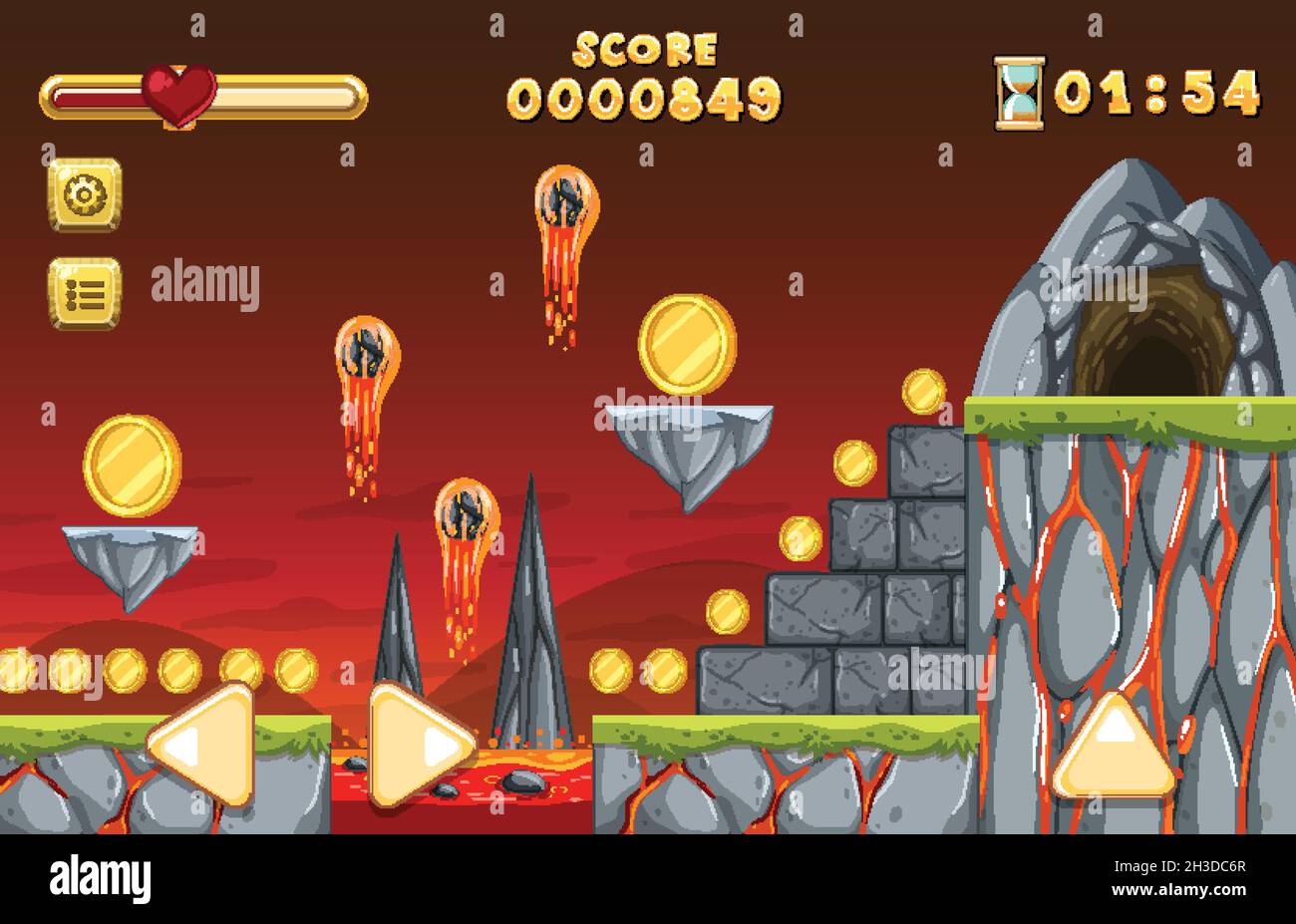 Lava Cave Platformer Game template illustration Stock Vector Image ...