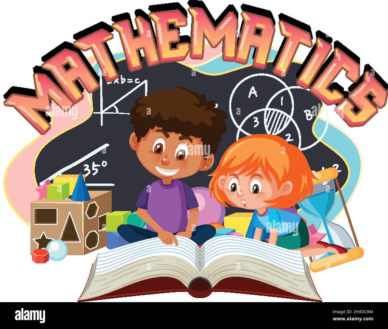 Children learning math with tools on book isolated illustration Stock ...