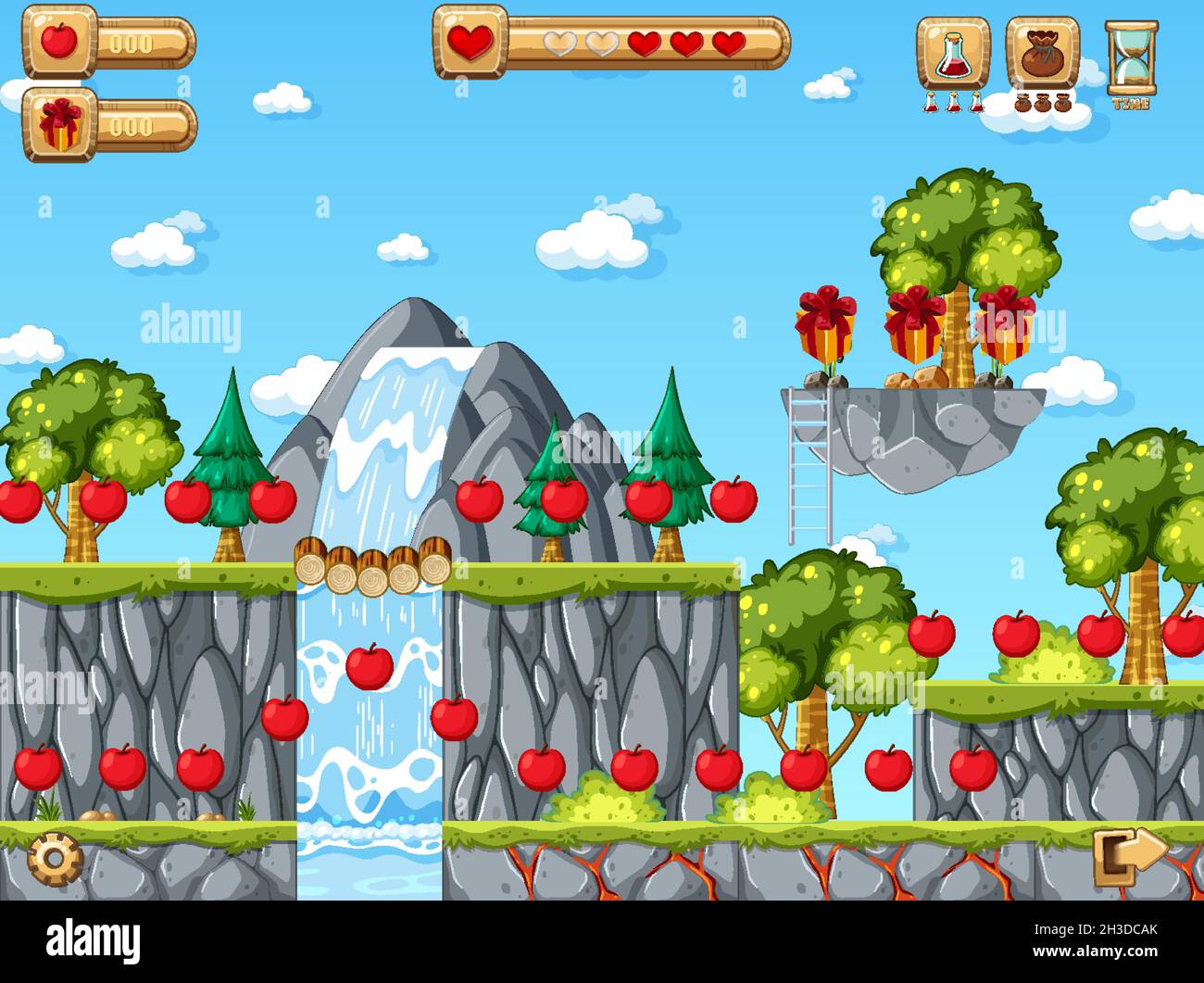 Collecting Apples Platformer Game Template illustration Stock Vector ...
