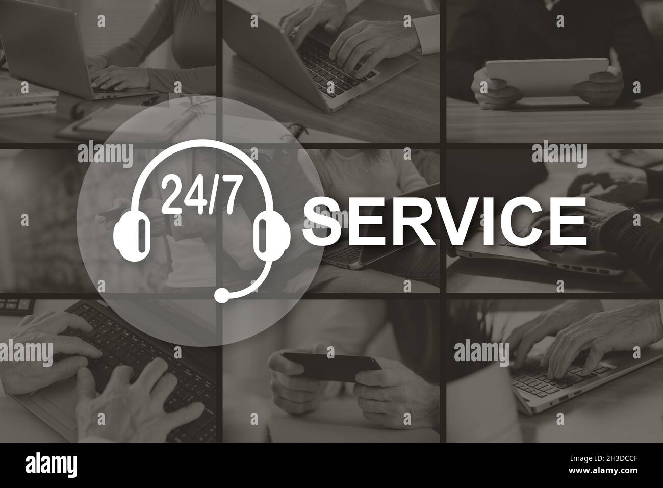 Service concept illustrated by pictures on background Stock Photo - Alamy