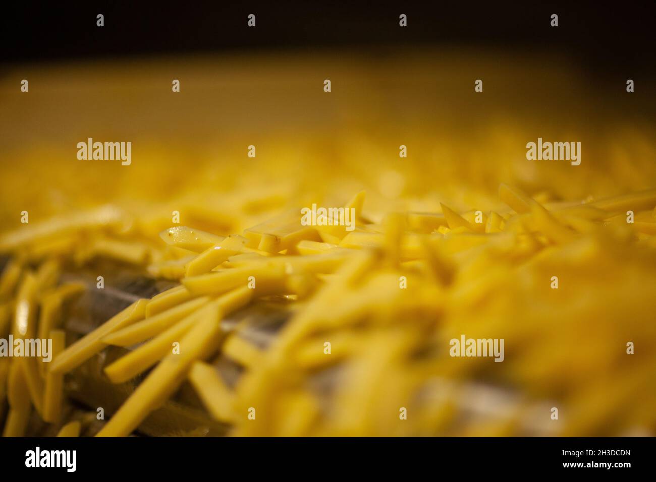 Production line of a potato factory. French fries - fast food Stock ...