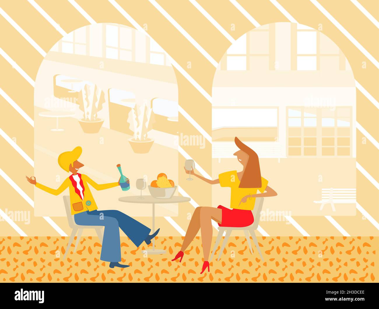 Vector illustration. Romantic date. Text banner with flat cartoon ...