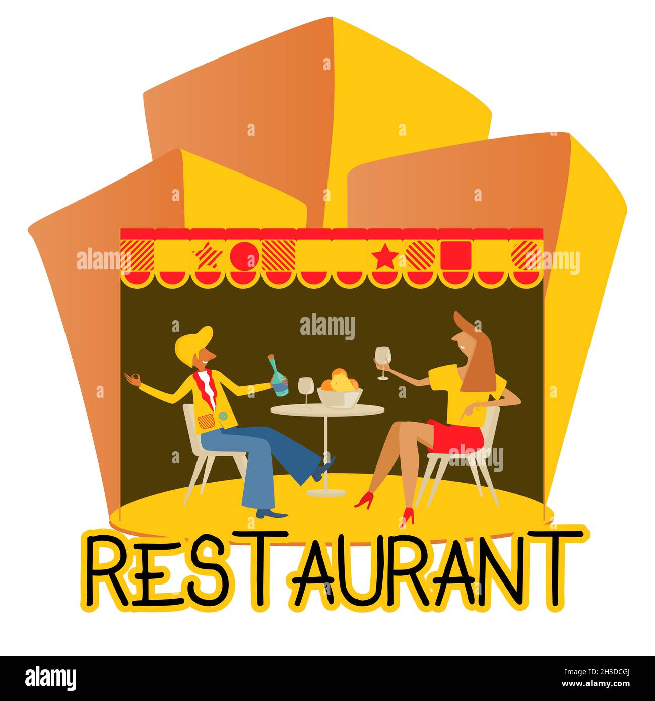 Vector illustration. Romantic date. Text banner with flat cartoon ...