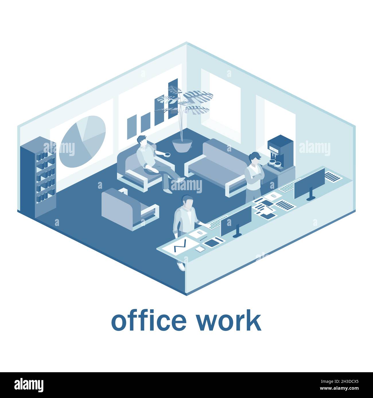Office work. Vector illustration. The concept of work of employees in ...