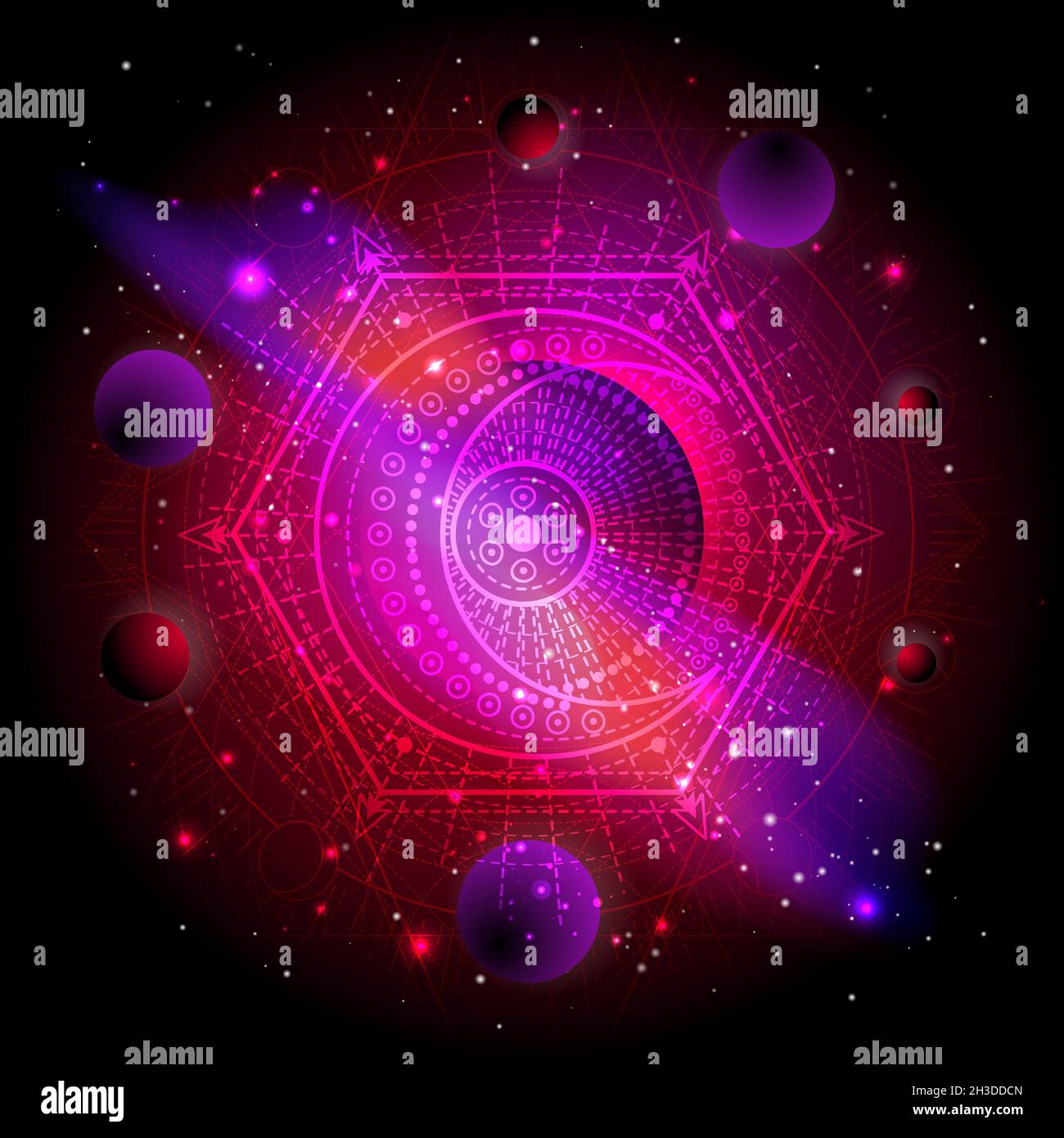 Vector illustration of Sacred geometric symbol against the space ...