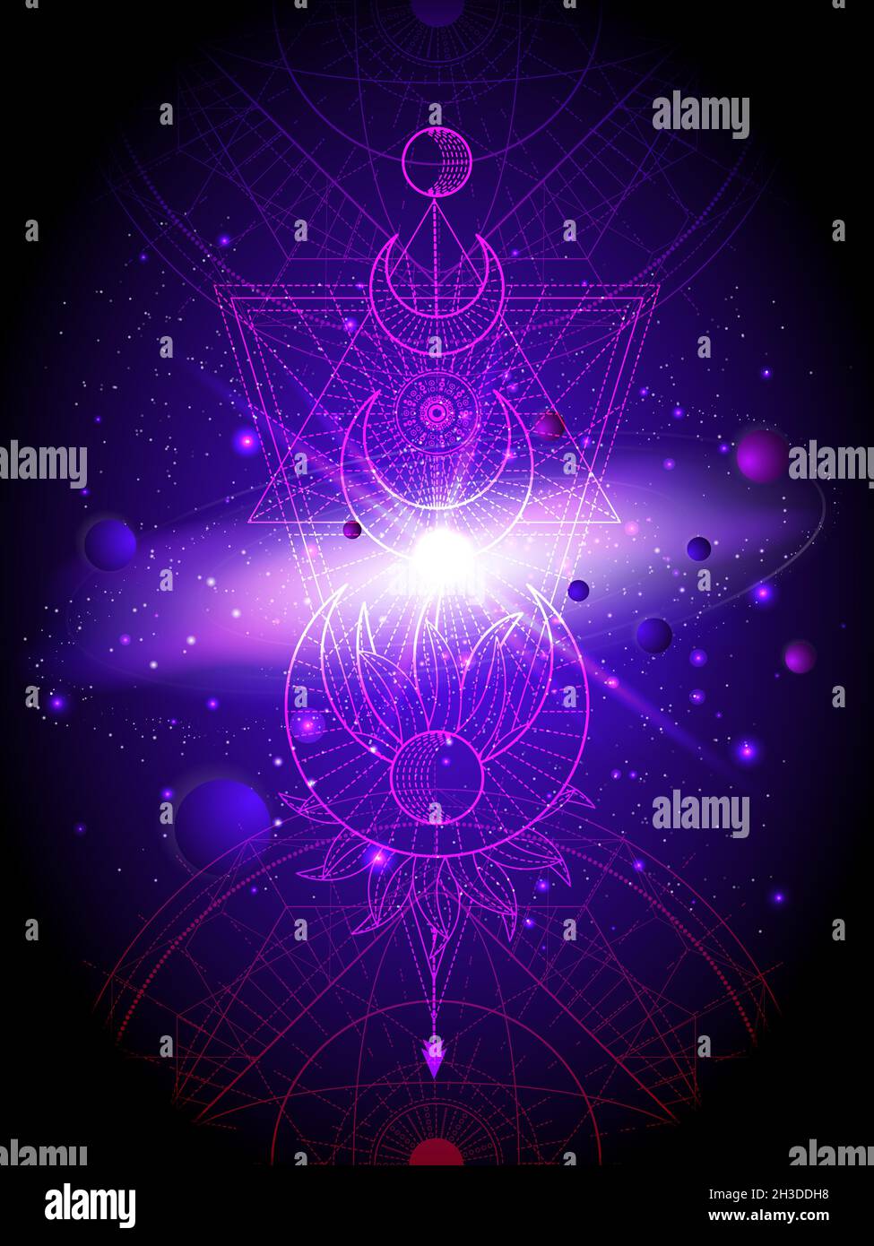 Vector illustration of Sacred geometric symbol against the space ...