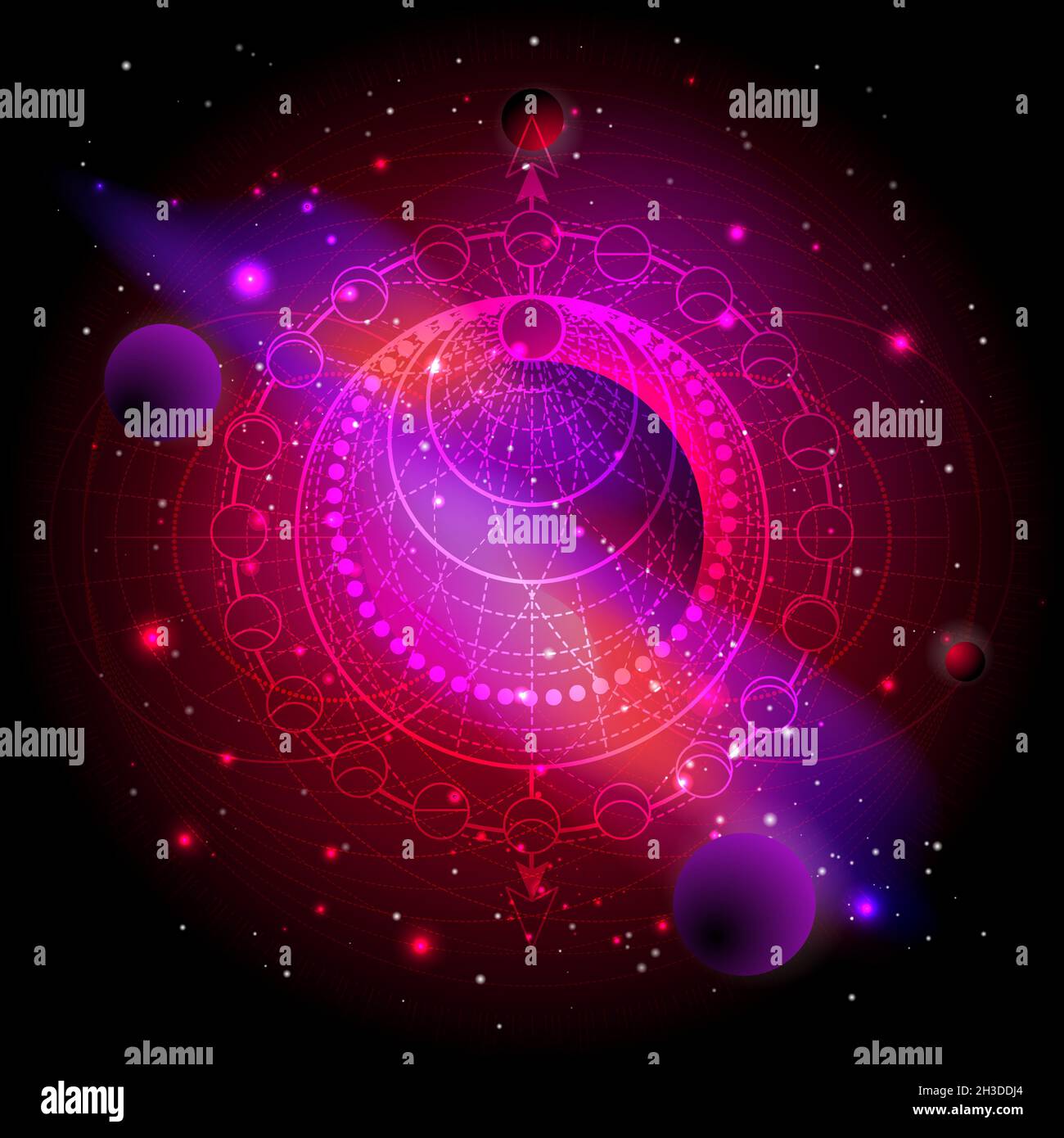 Vector illustration of Sacred geometric symbol against the space ...