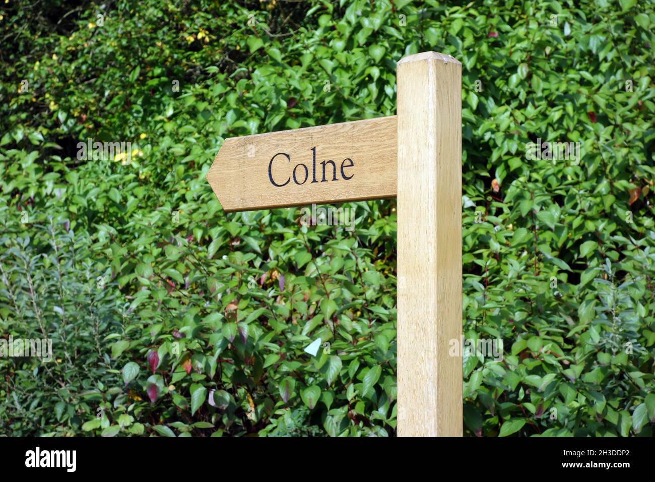 Wooden Signpost Pointing to Path to Colne along the Old Tram Tracks ...