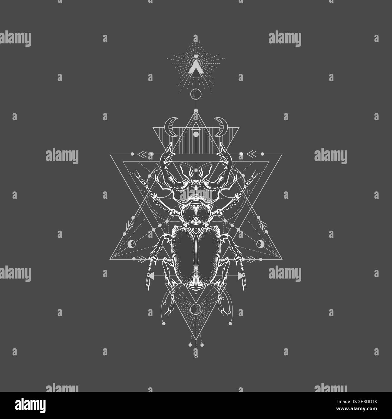 Vector illustration with hand drawn stag beetle and Sacred geometric ...