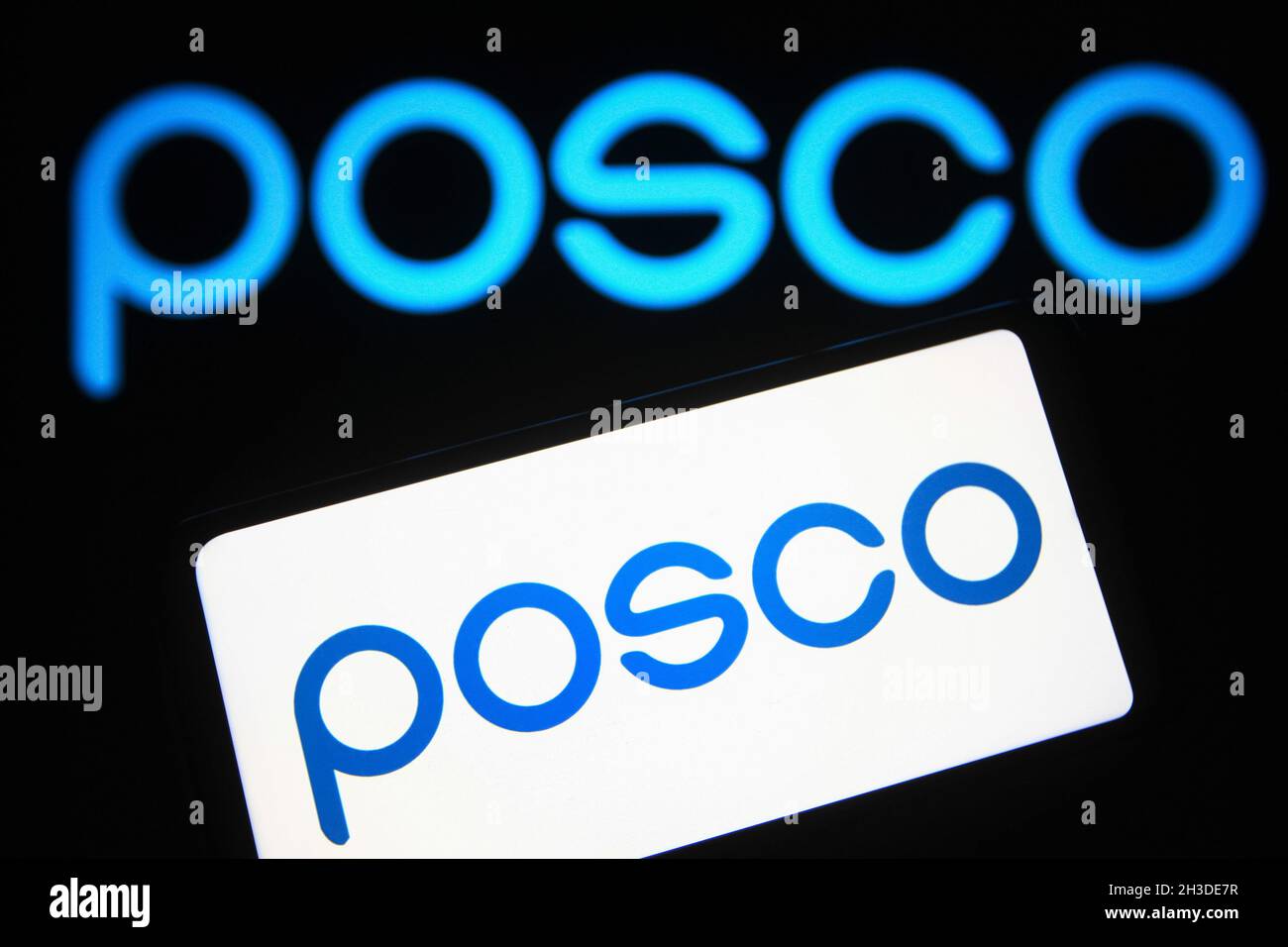 Ukraine. 28th Oct, 2021. In this photo illustration, POSCO logo of a ...