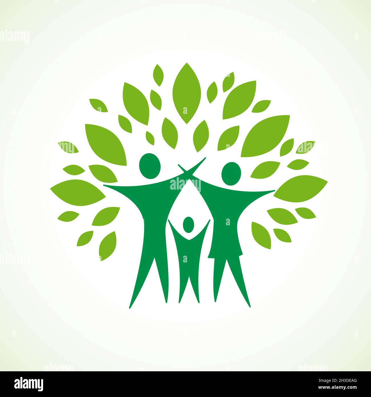 Green family with open arms inside leaves. Logo design template, vector ...