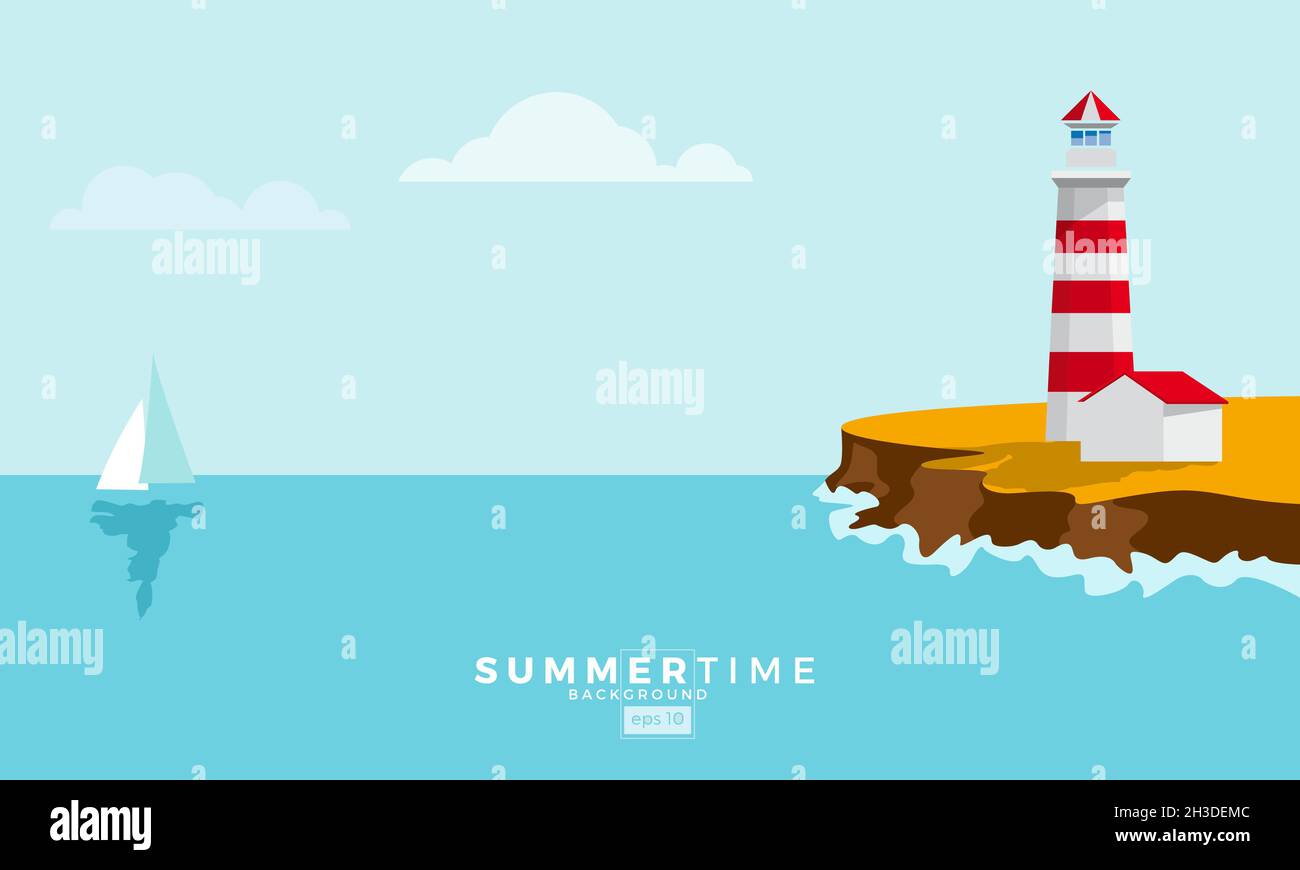 colored Lighthouse on cliff. Design template for Brochure, Flyer or ...