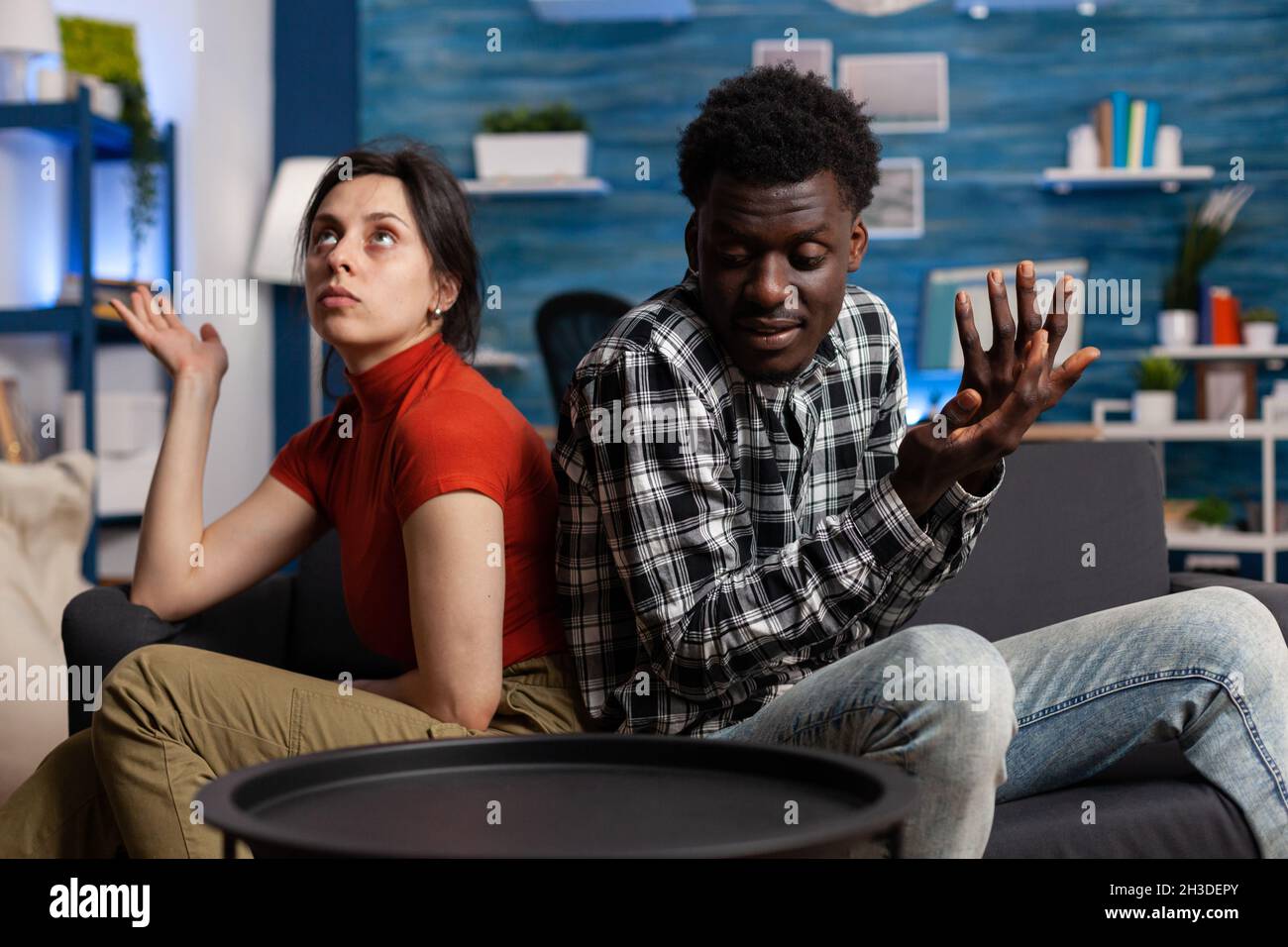 Interracial couple yelling having argument at home. Angry multi ethnic ...