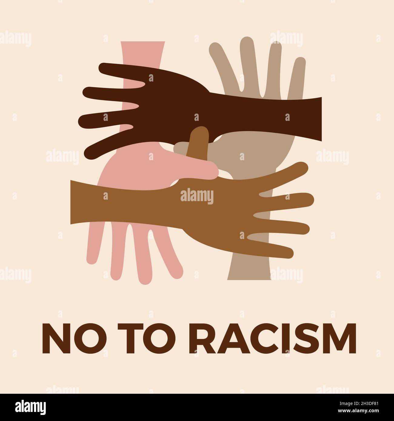 No to racism. Stop to racism and discrimination. Handshake of different ...