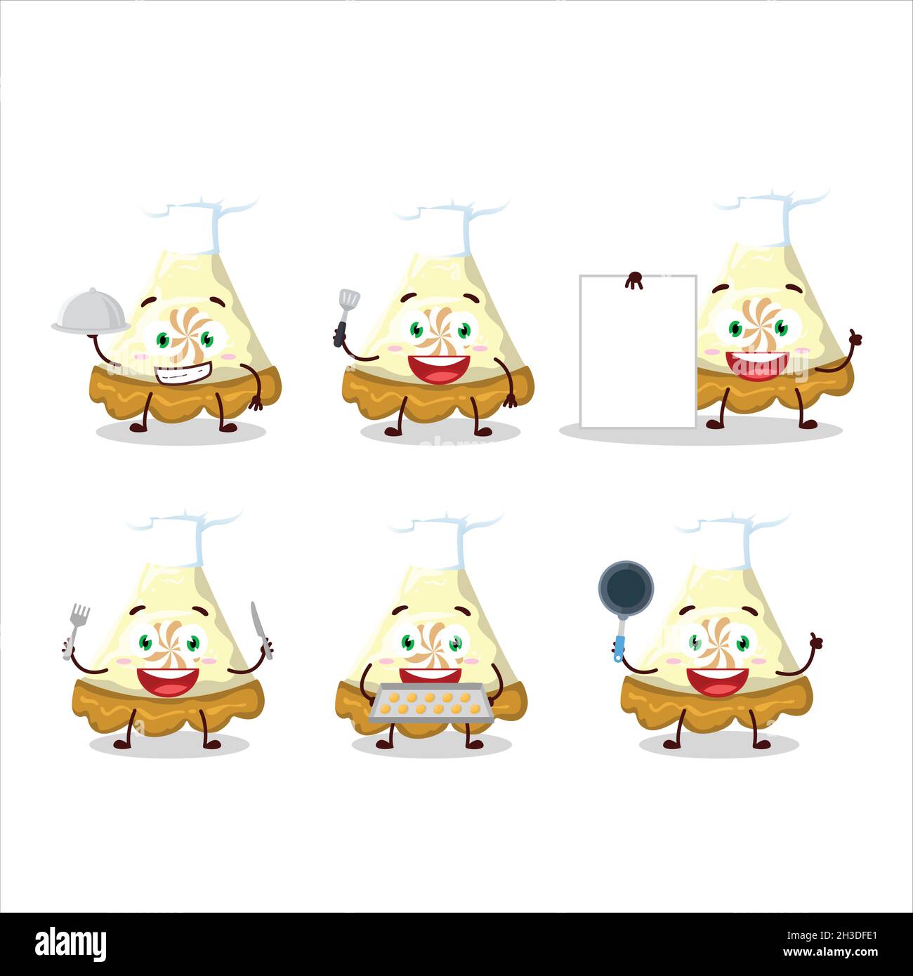 Cartoon character of slice of lemon meringue pie with various chef ...