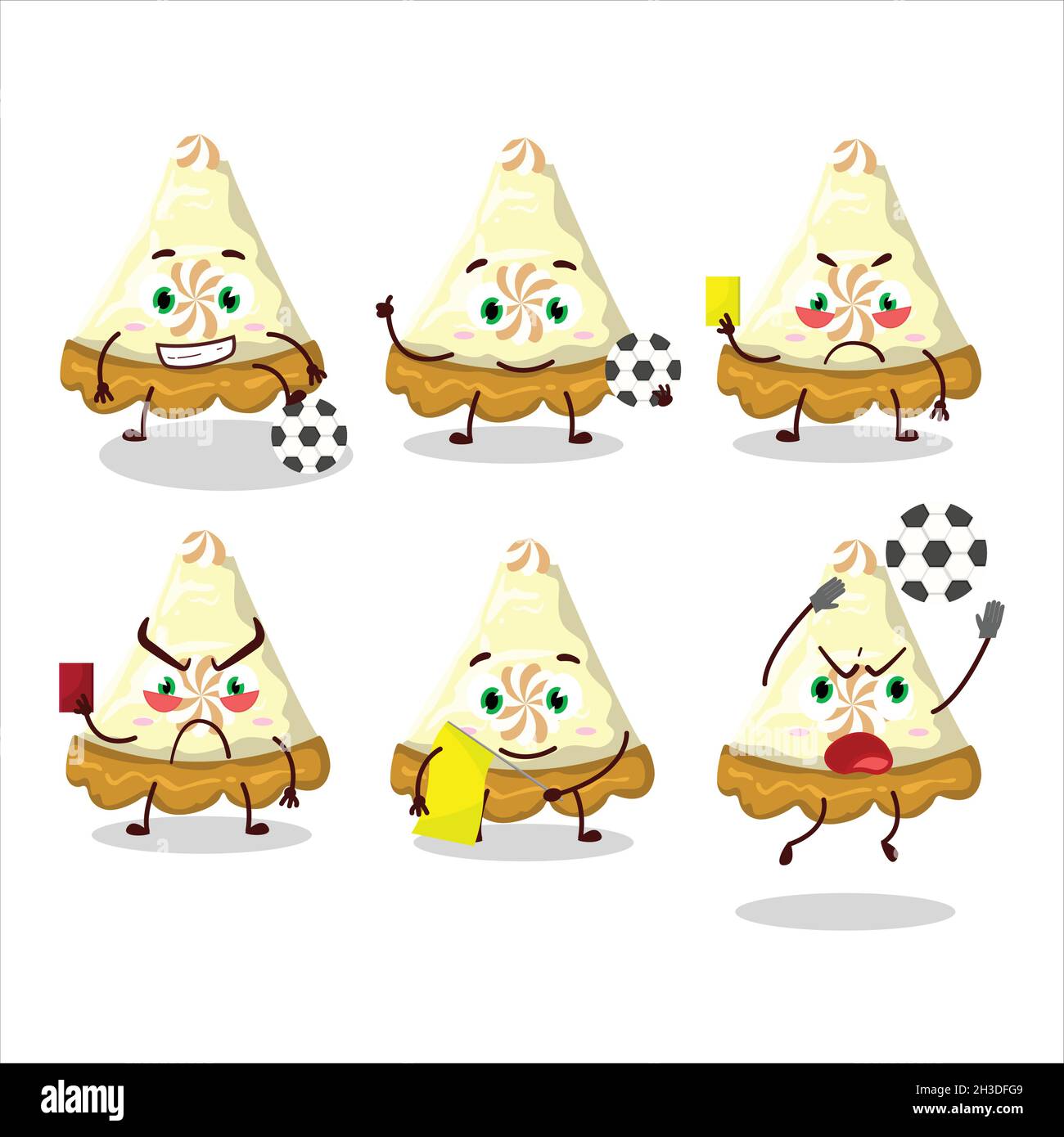 Slice of lemon meringue pie cartoon character working as a Football ...
