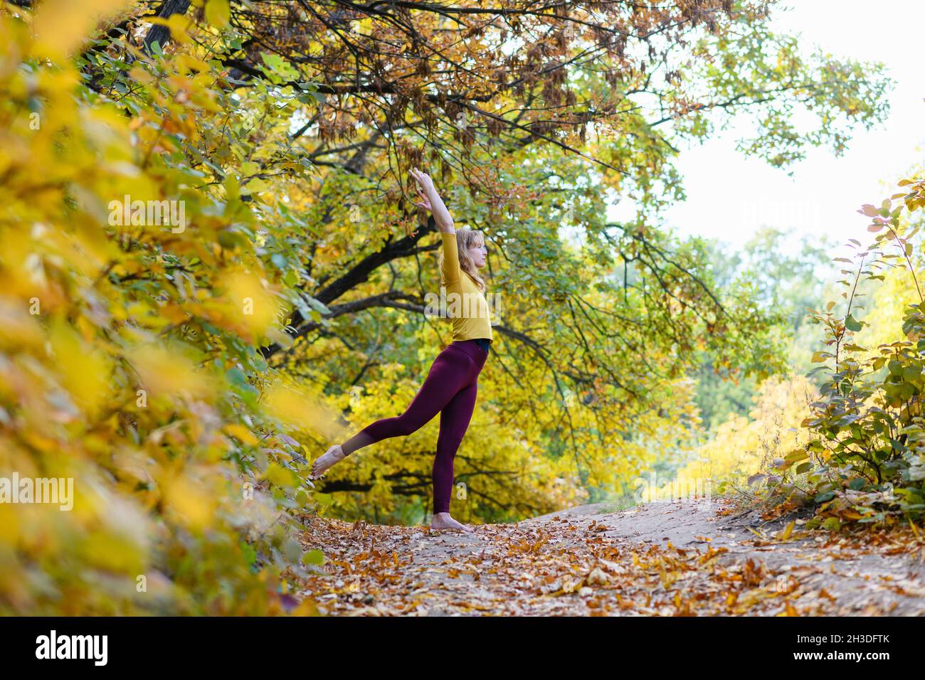 Sportive fit woman middle age exercise yoga fitness stretching in ...